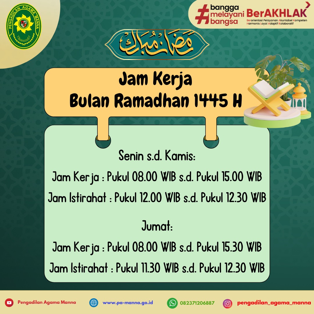 PENETAPAN JAM KERJA PADA BULAN RAMADHAN 1445 HIJRIAH DI LINGKUNGAN MAHKAMAH AGUNG DAN BADAN ...